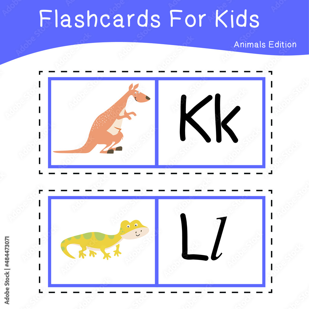 Vector set of flashcards for kids with cute animal themes. Alphabet for ...