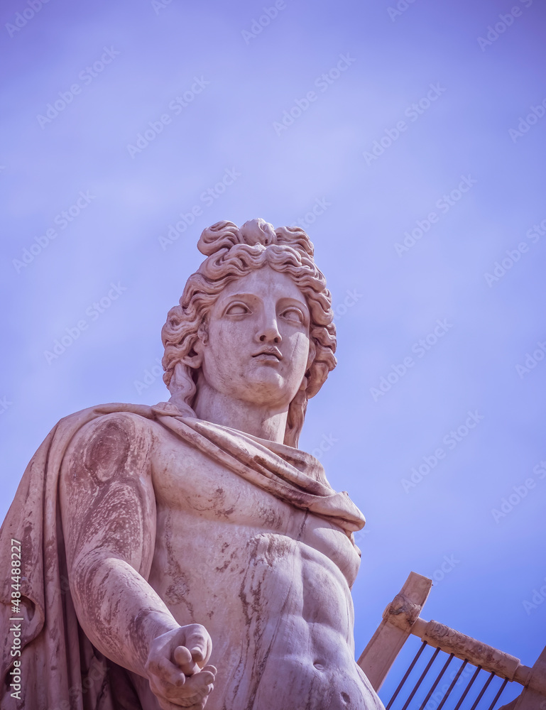 Apollo marble statue, the ancient Greek god of poetry and music, space ...