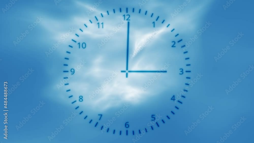 Analog clock with infinity hour hands on bright blue background ...