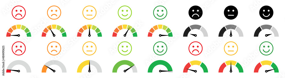 Scale meter level, barometer mood icons. Vector dial gauges ...