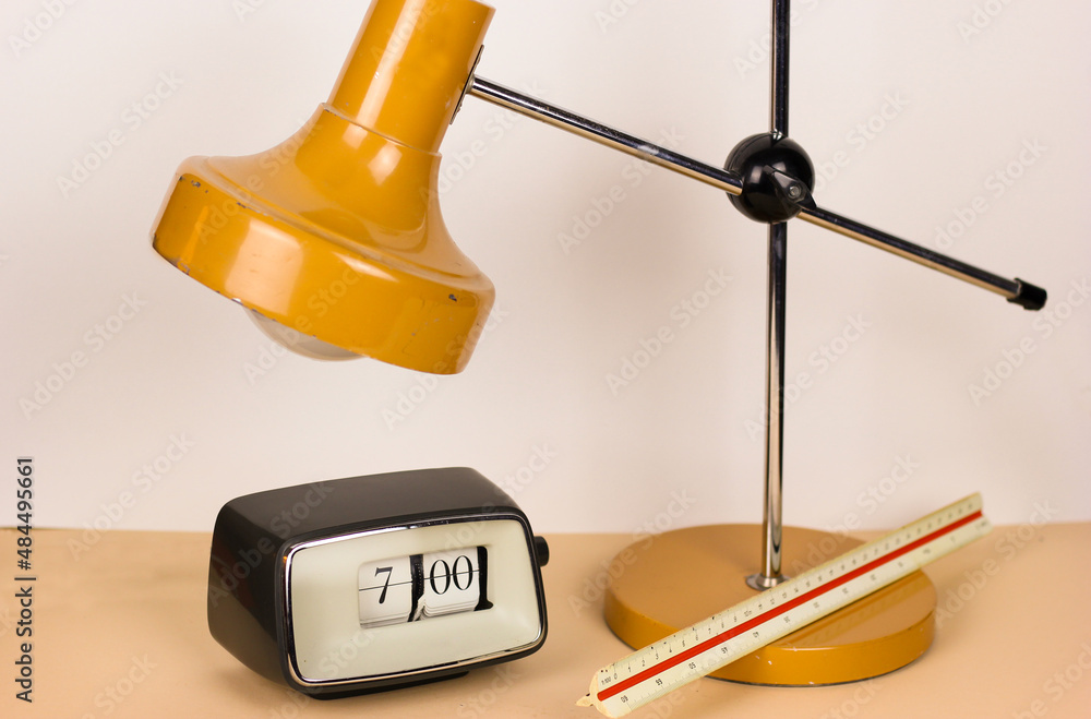 vintage retro Lamp flip clock old isolated aged background 1970 70s ...