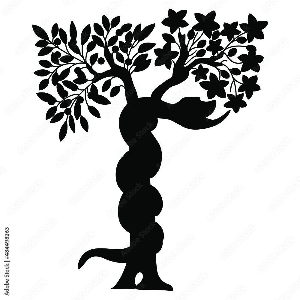 Isolated vector illustration. Tree of the knowledge of good and evil ...