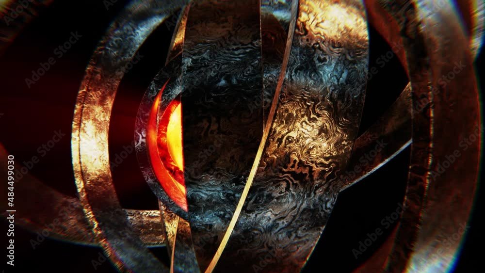 Realistic looping abstract 3D animation of the solid metal rings ...