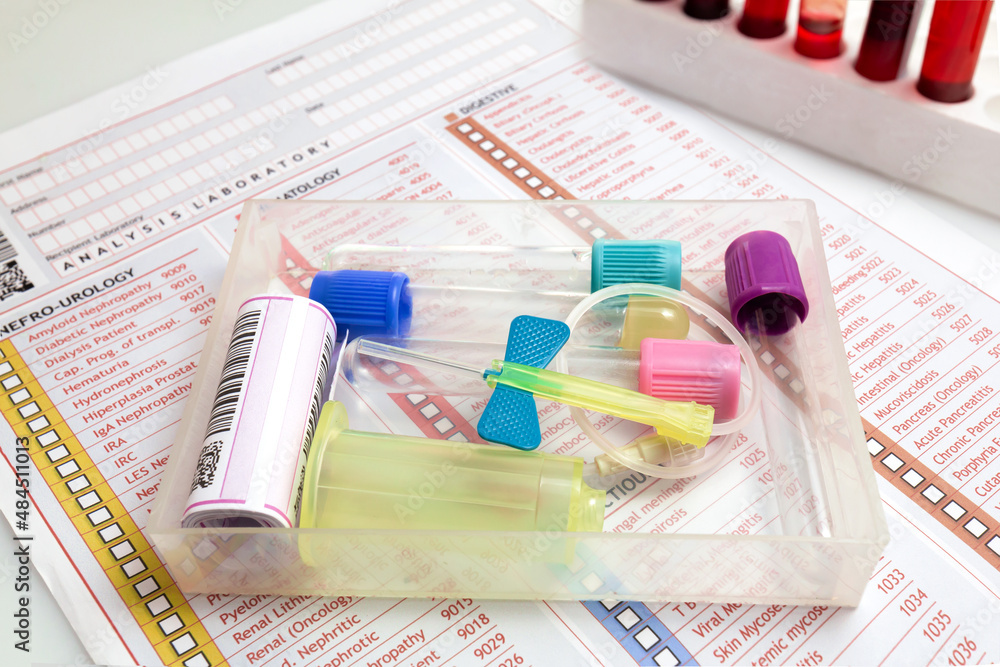 Blood sampling kit. vaccum tube for testing, empty blood testing in the ...