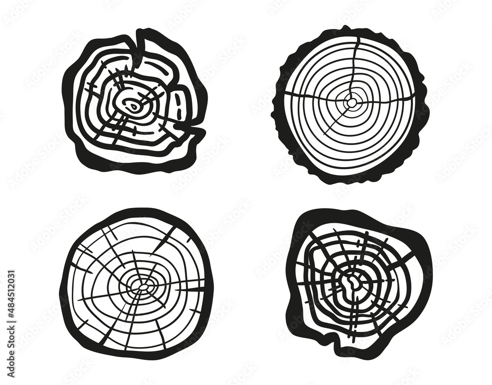 Tree rings. Set of cross section of the tree. Conceptual graphics. Tree ...