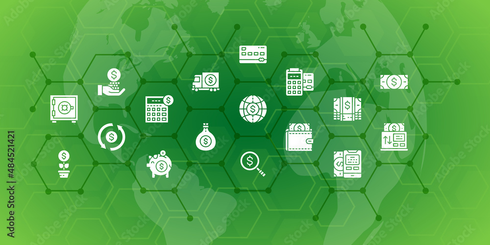 Money and Banking infographic banner with icon elements. Credit Card ...