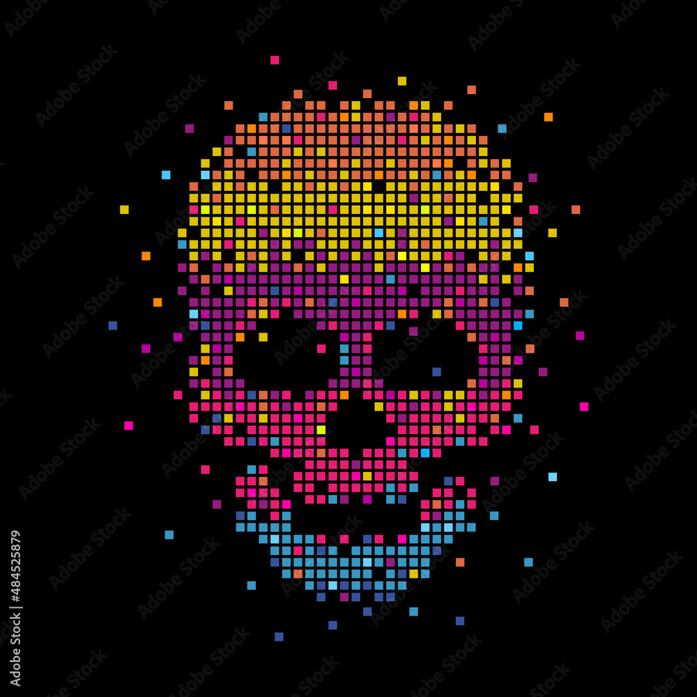 skull in the digital matrix on a black background. concept of hacker ...