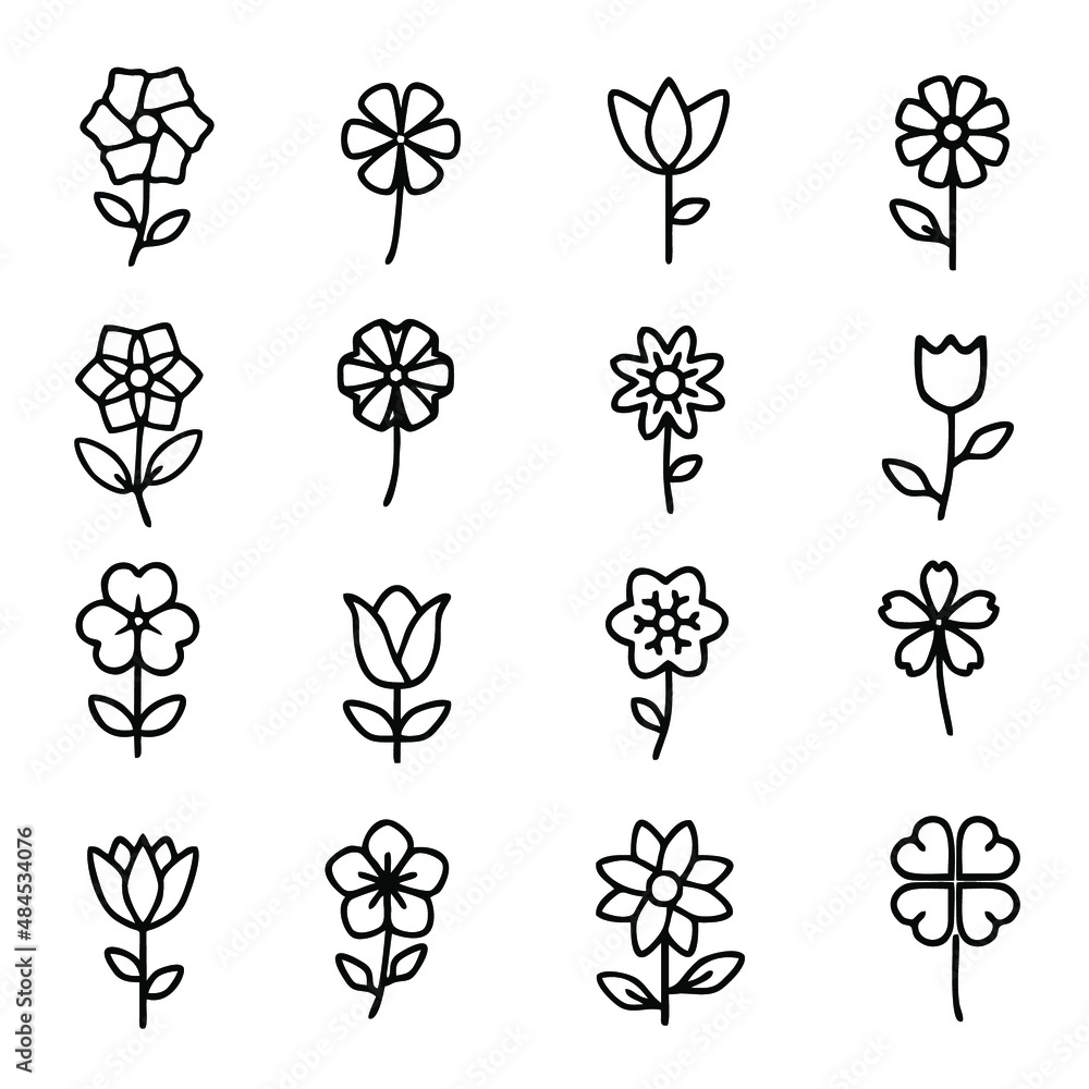 Flower Icon Set. Vector Illustration signs for web graphics Stock ...