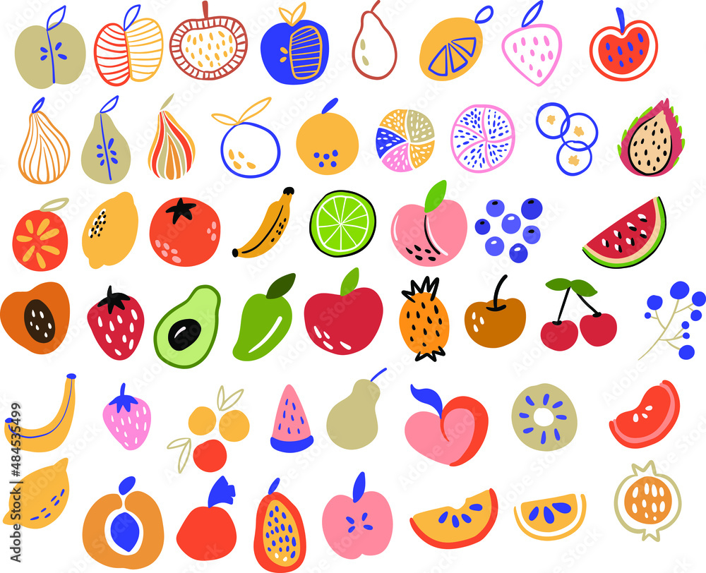 Fruit doodle clipart icon set Stock Vector | Adobe Stock