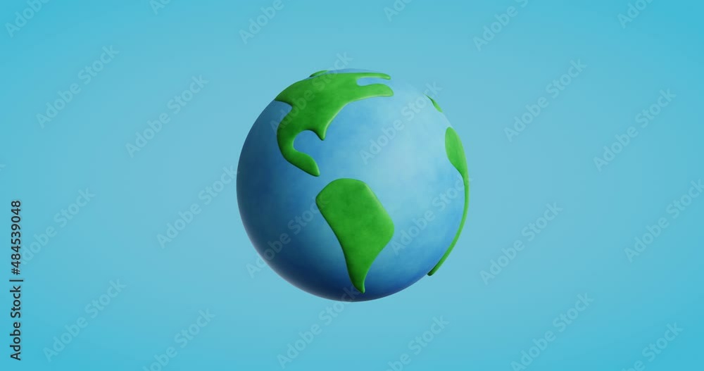 3d spinning cartoon earth on blue background.4k seamless loop animation ...