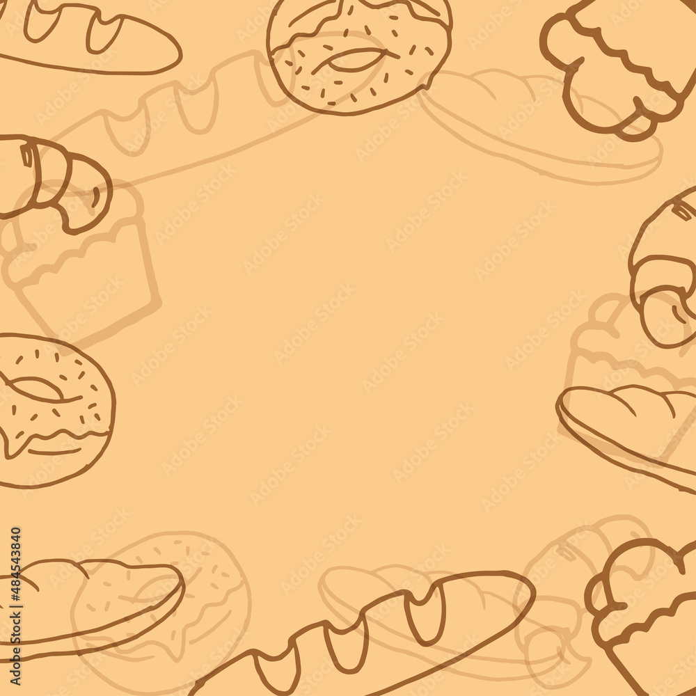 bakery frame, border. hand drawn vector. baguette, croissant, donut ...