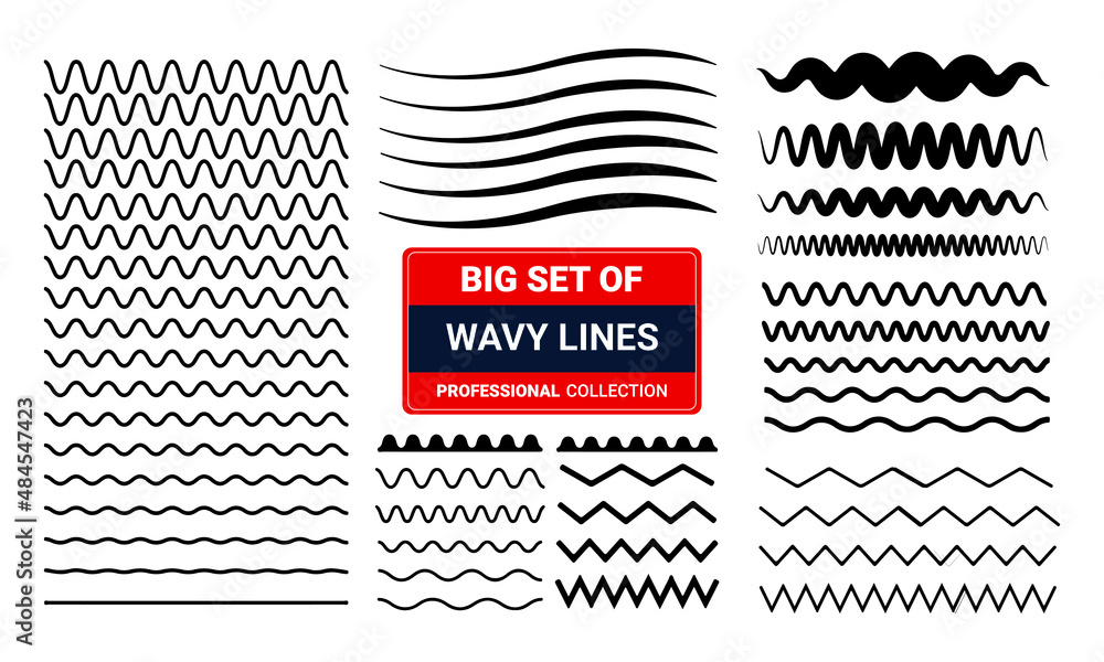 Big set of curvy and wavy lines graphic design elements patterns zig zag wavy line Black ...