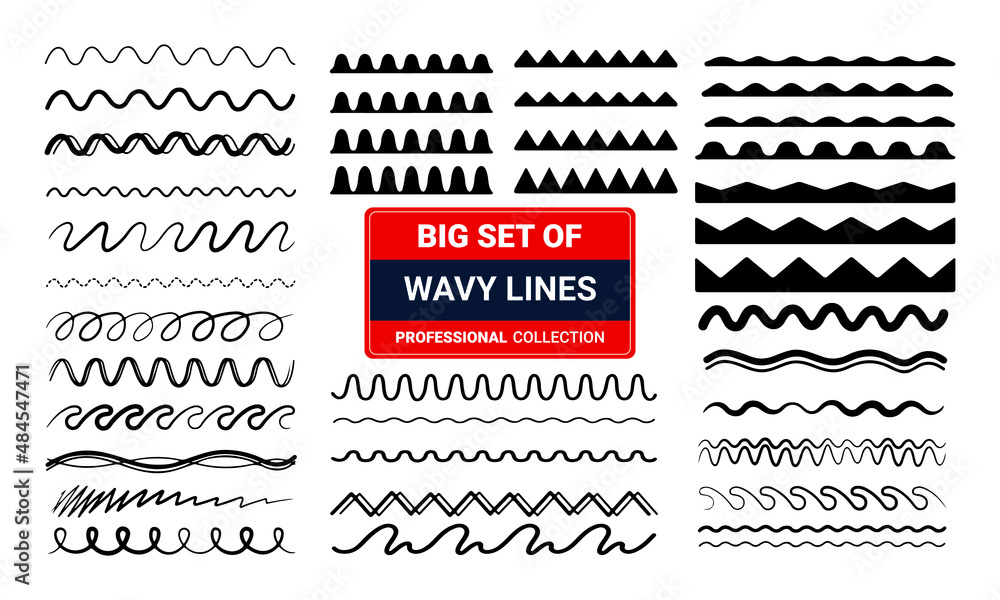 Set of horizontal wavy lines graphic design elements patterns zig zag ...