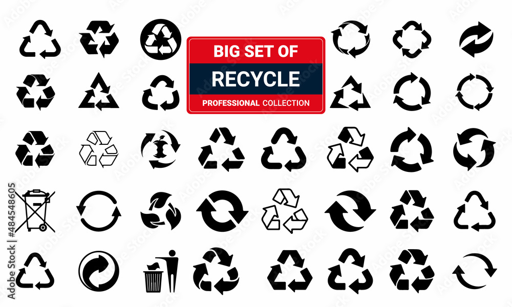 Set of recycle icon silhouette set isolated on white background ...