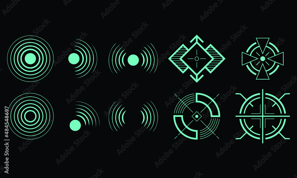 Set of radar icon set isolated on black background vector illustration ...