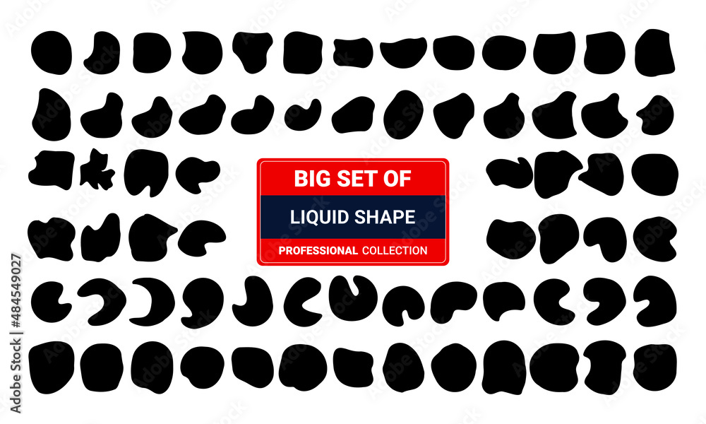 Big set of Organic black blobs irregular shape. Abstract fluid shapes vector set silhouette ...