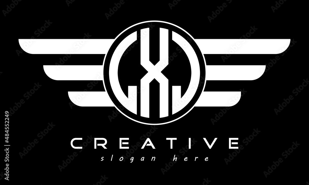 LXJ three letter monogram type circle letter logo with wings vector ...