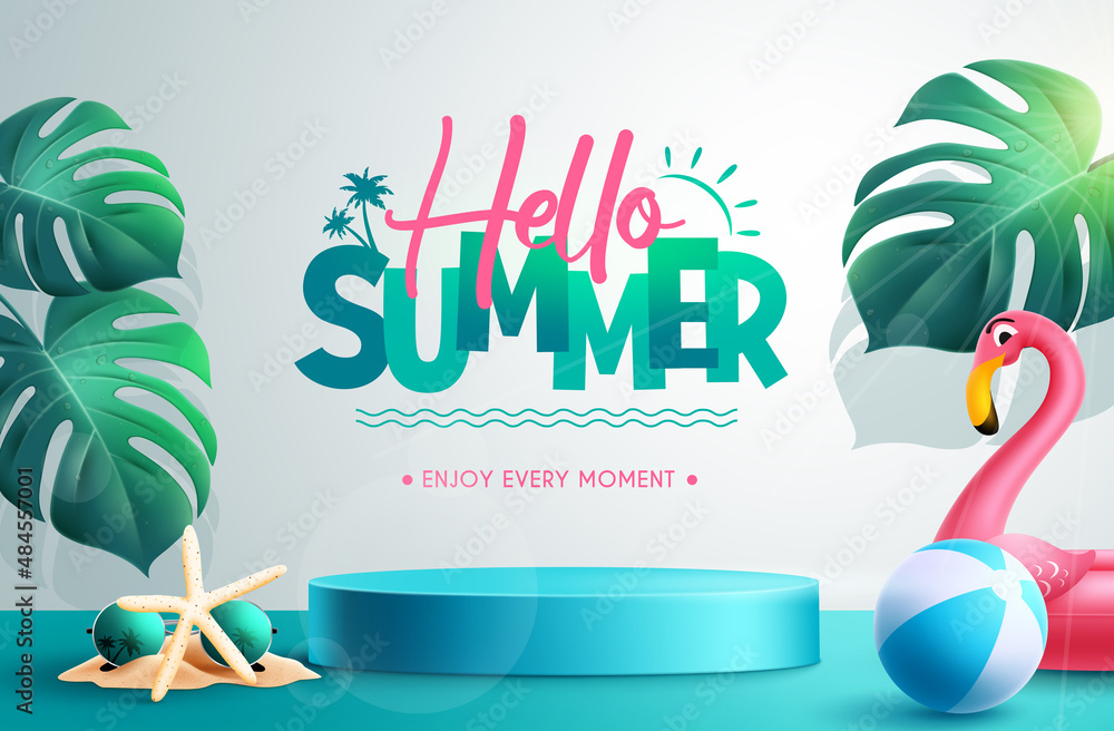 Summer ads vector background design. Hello summer greeting text with ...