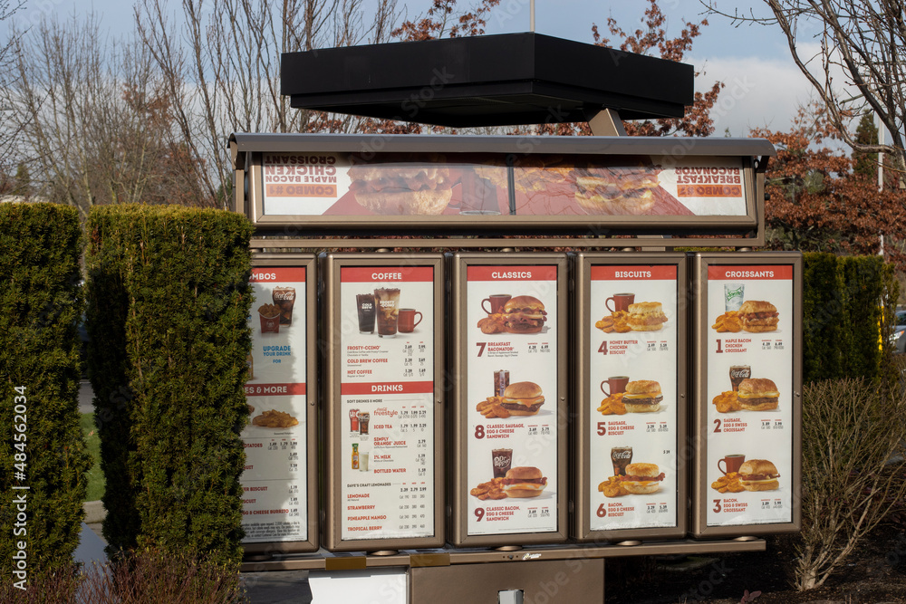 Portland, OR, USA - Jan 14, 2022: Wendy's breakfast menu is seen on the ...