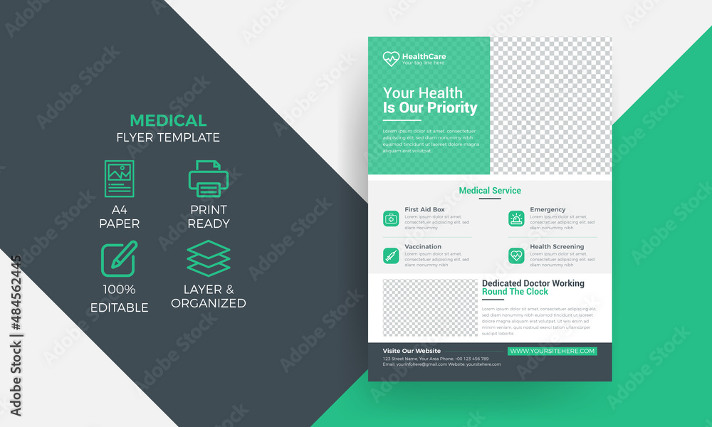 Modern minimalist medical healthcare flyer design or doctor leaflet ...