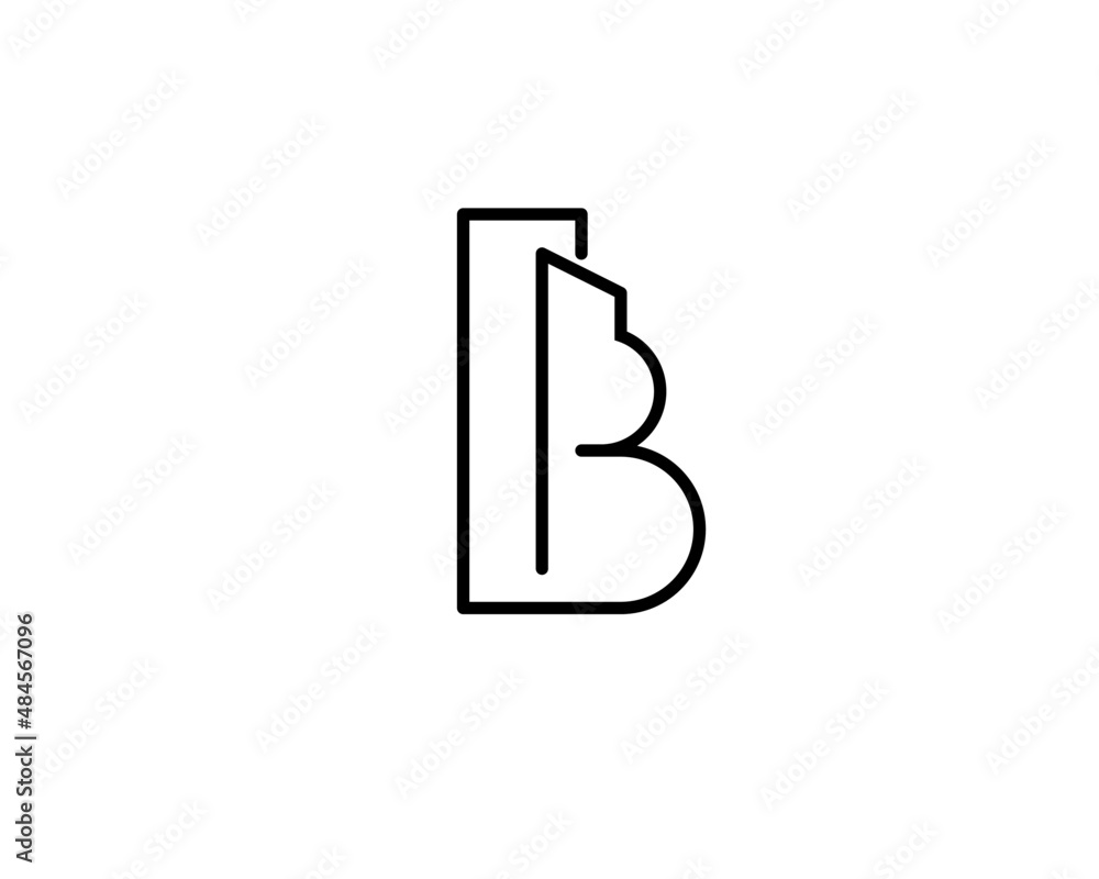 Continuous line letter b building simple logo isolated on white ...