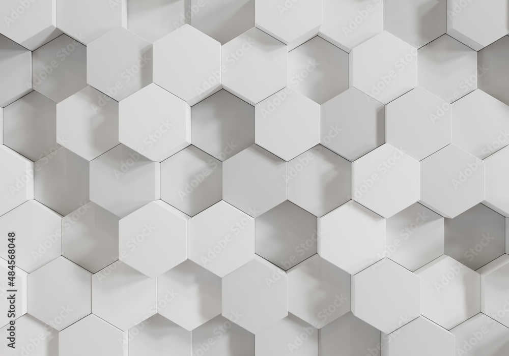 Abstract white of futuristic surface hexagon pattern background. 3d ...