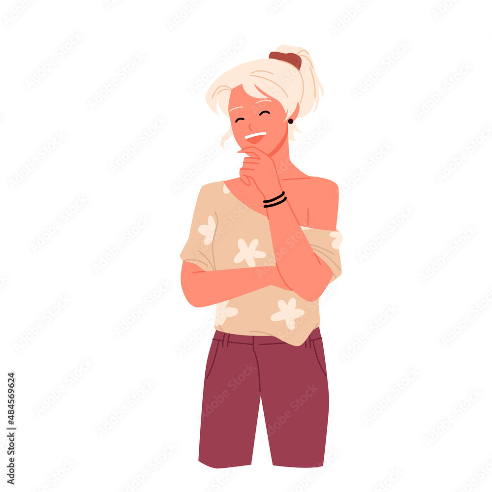 Hilarious girl laughing out loudly with joyful giggles. Happy smiling ...
