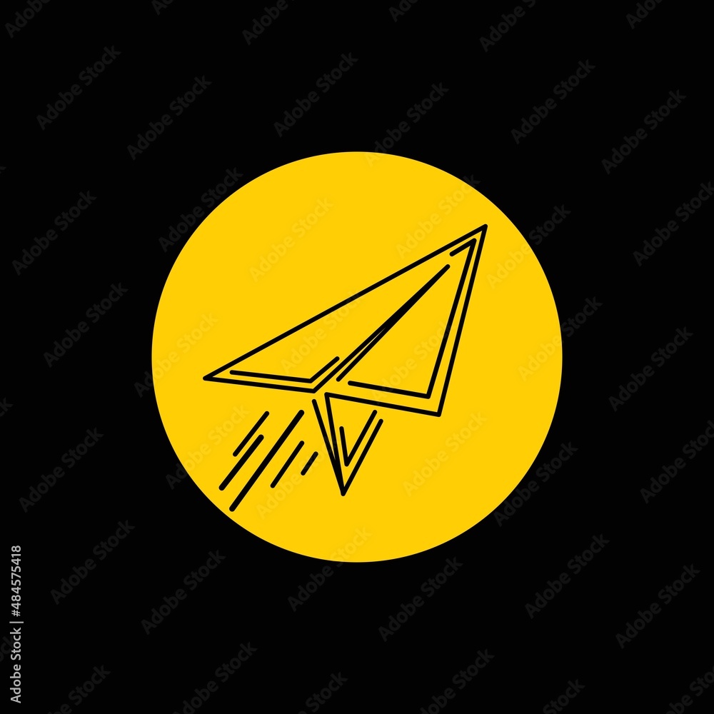 paper plane or paper craft aeroplane origami with yellow circle ...