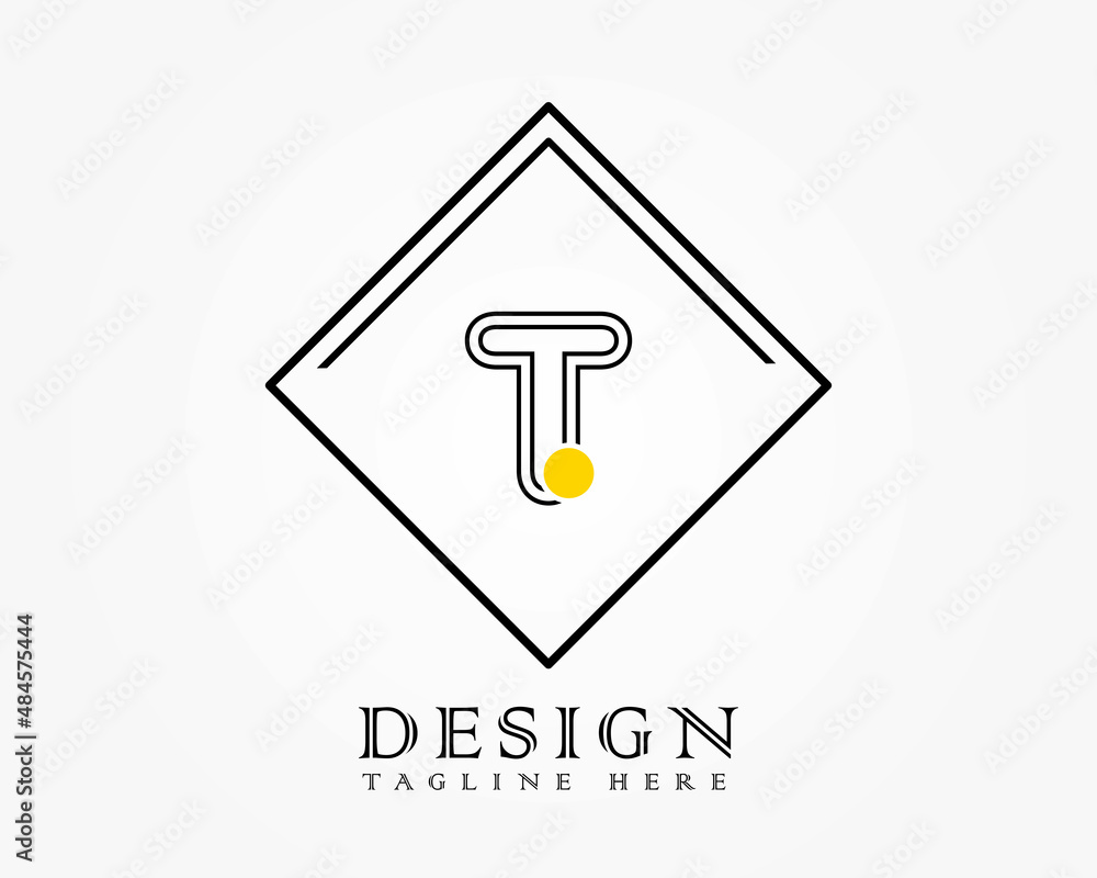Logo Design Template With Letter T Of The Alphabet In A Box With Yellow