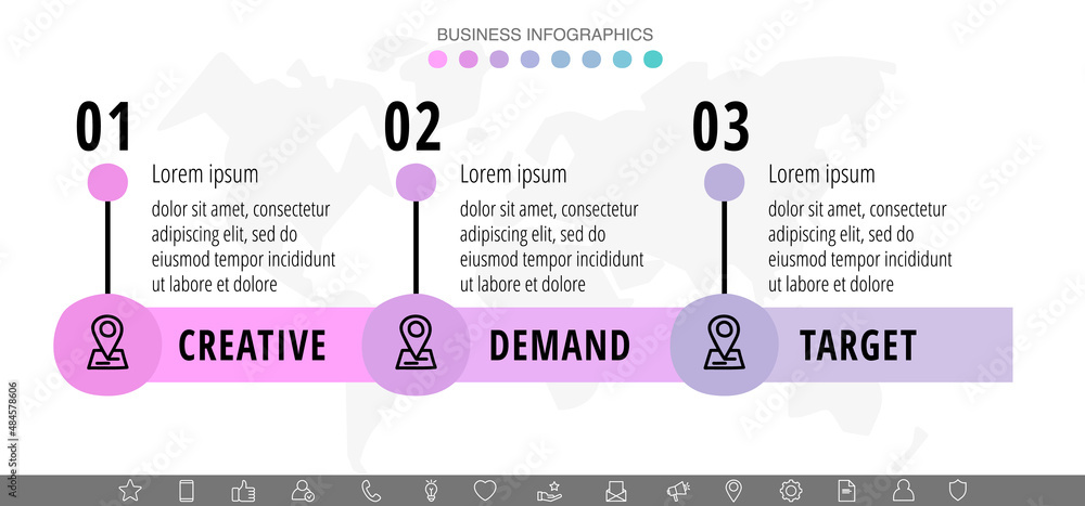 Vector hand-drawn infographics with 3 circles and labels. Modern ...