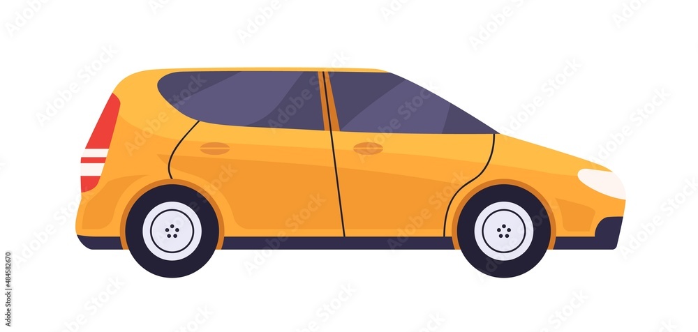 Hatchback car side view. Auto vehicle profile. Road wheel transport ...