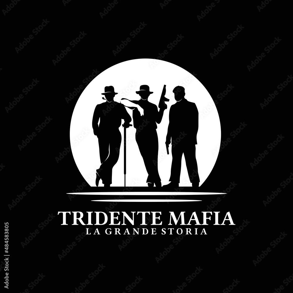 silhouette of three gangster mafia, bastard bandit mafioso with gun ...
