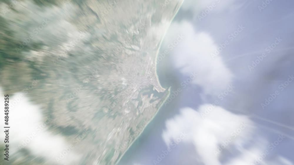 Earth zoom in from outer space to city. Zooming on Durban, South Africa ...