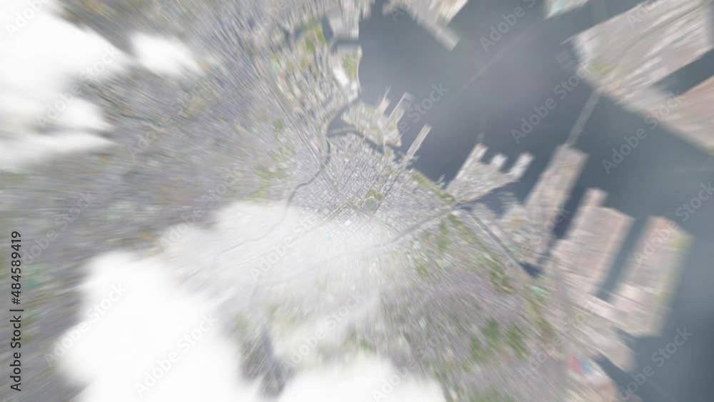 Earth zoom in from outer space to city. Zooming on Yokohama, Japan. The ...