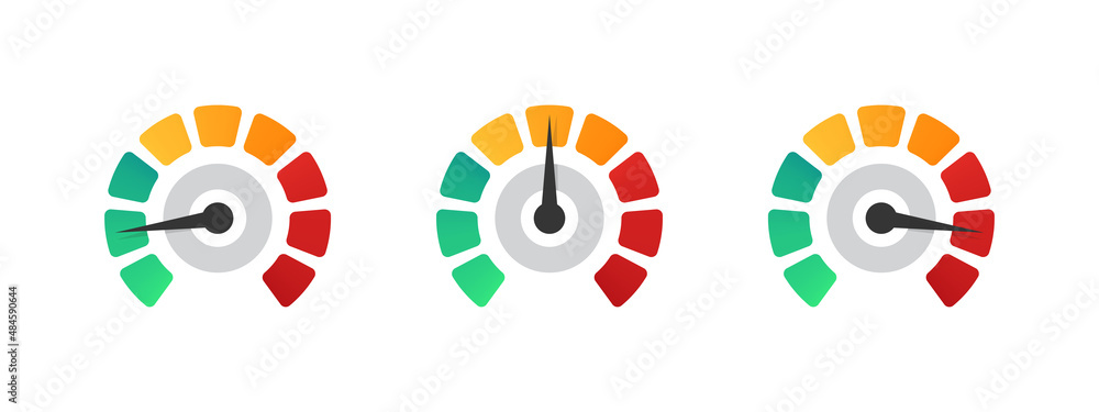 Speedometer, tachometer, indicator icons. Performance measurement. Risk ...