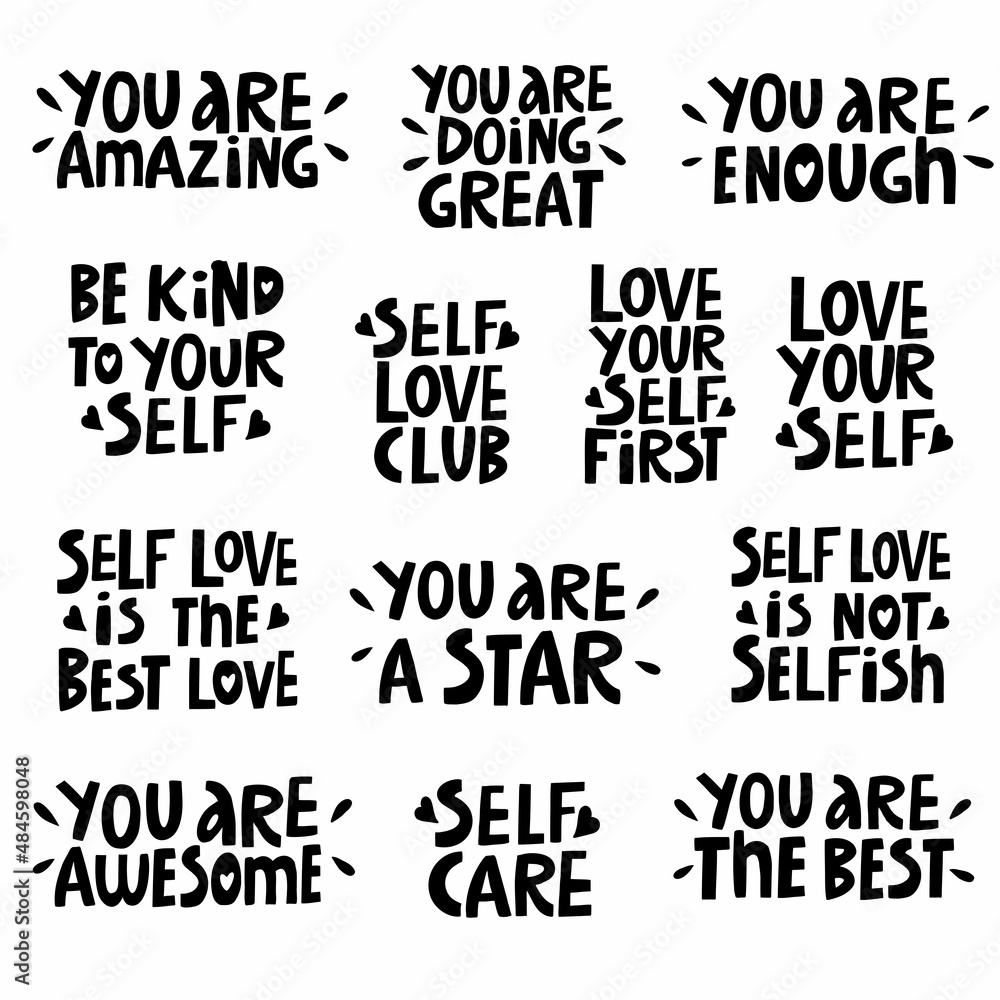 vector set of handwritten motivating inscriptions on the theme of self ...