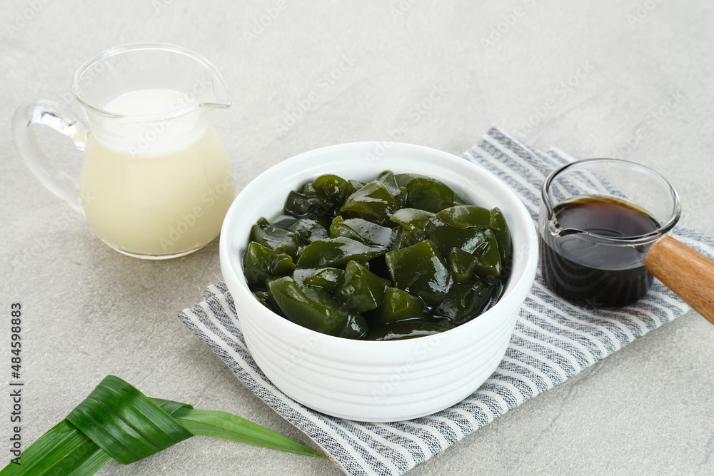 Cincau Hijau (green grass jelly or leaf jelly ), a traditional ...