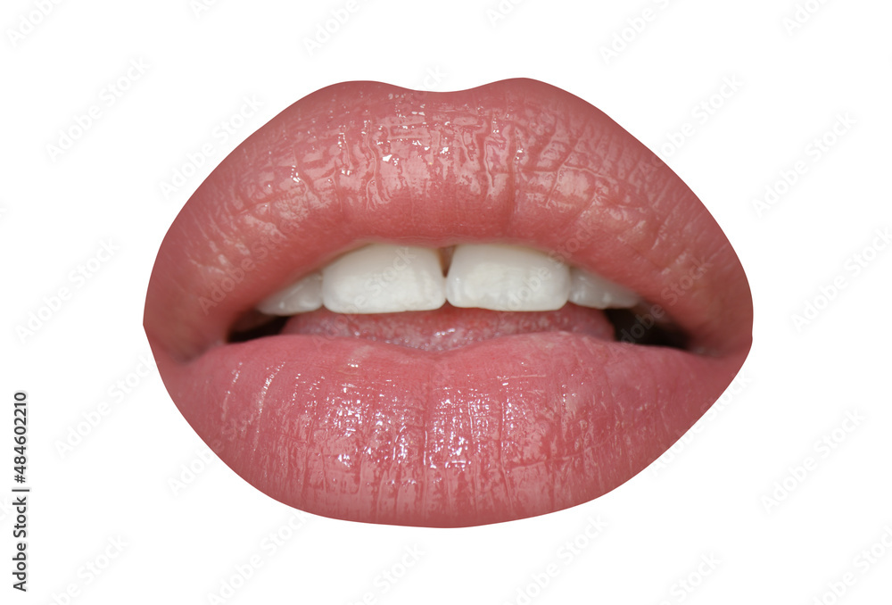 Sexy lips, open mouth with red female lips icon. Stock Photo | Adobe Stock