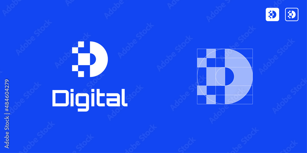 Initial Letter D Digital Technology Connection Connect Simple Vector ...