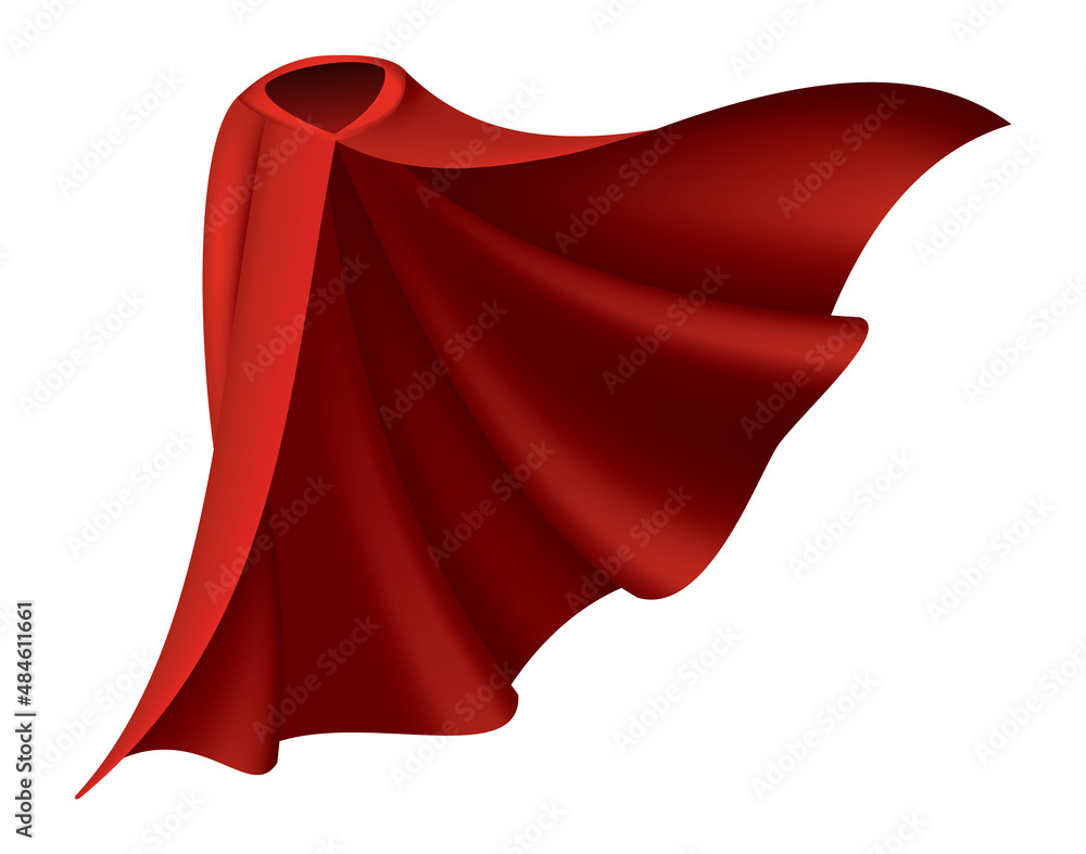 Superhero red cape. Scarlet fabric silk cloak in front view. Carnival ...