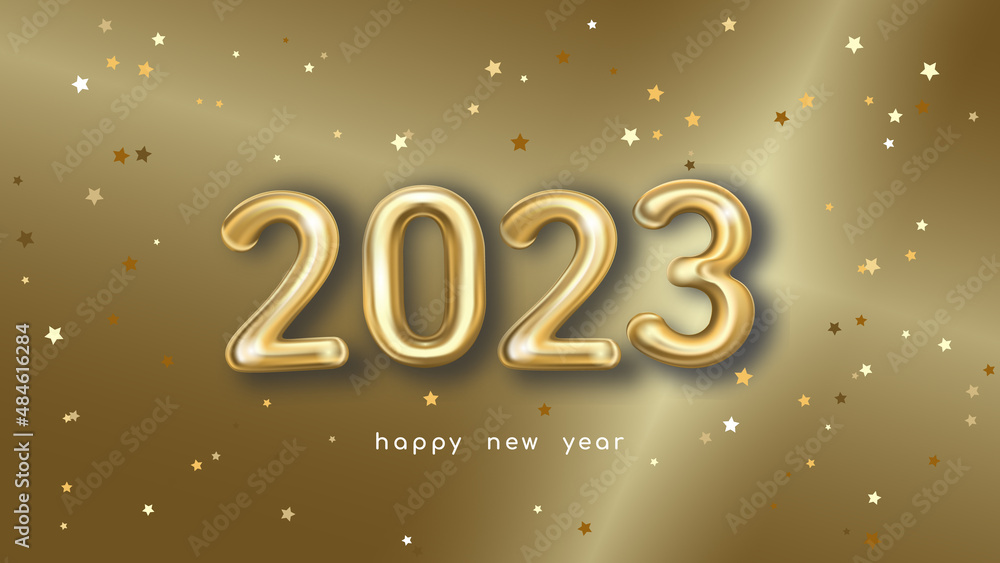 Holiday vector illustration of gold metal numbers 2023 on a golden ...