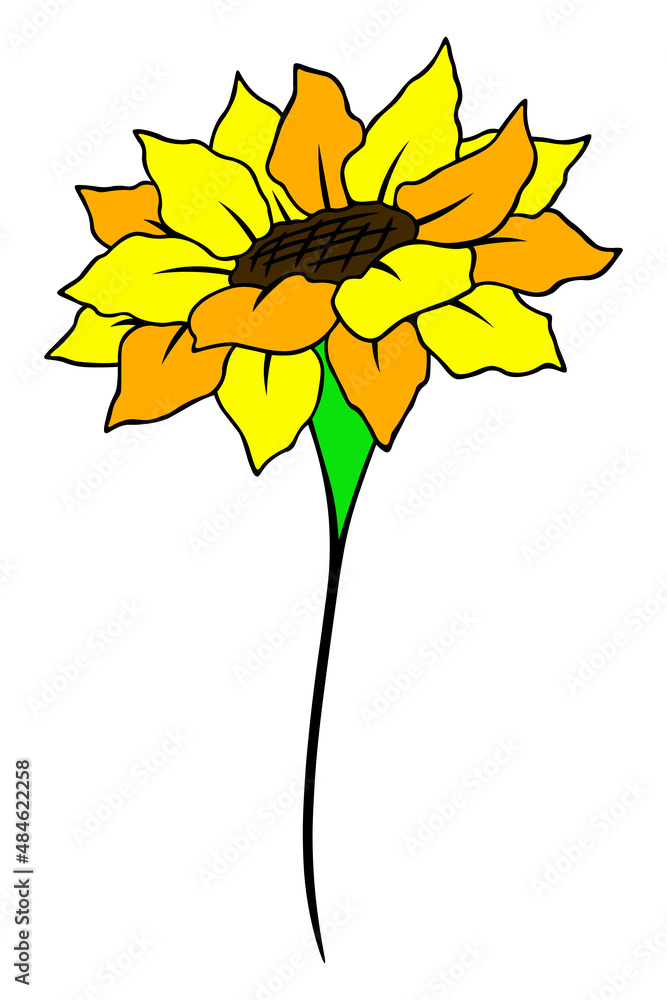 Sunflower on stem cartoon isolated illustration Stock Vector | Adobe Stock