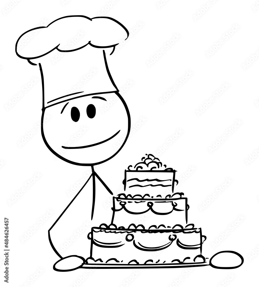 Cook Holding Birthday or Wedding Cake , Vector Cartoon Stick Figure ...