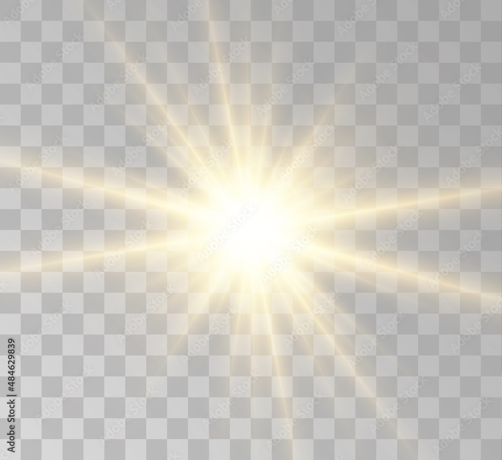 Transparent yellow sunlight special lens flash light effect. Front ...