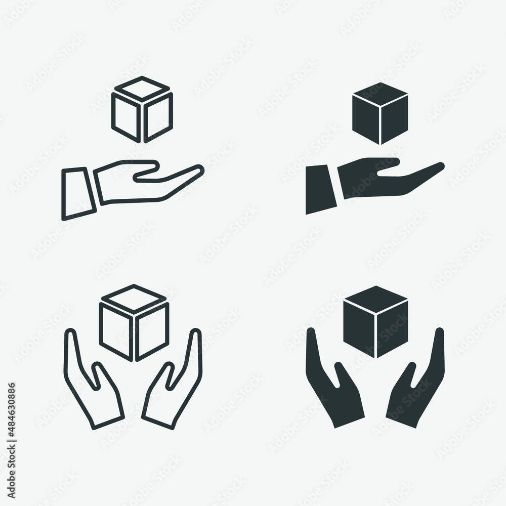 box in hand, package, delivery icon vector set isolated on grey ...