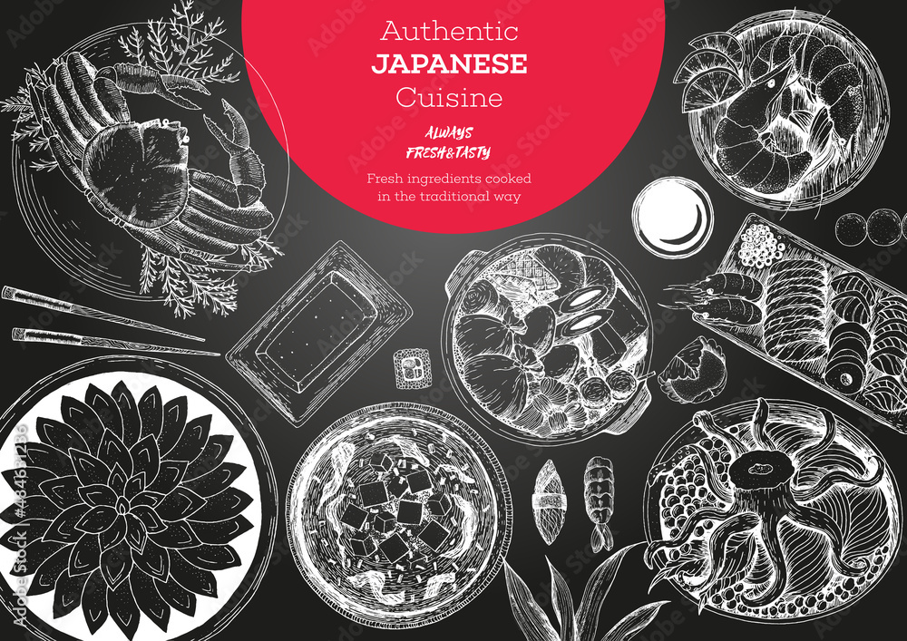 Japanese food menu restaurant. Asian food poster. Vector illustration ...