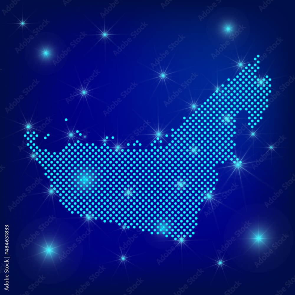 United Arab Emirates map in blue. Dotted map. Dots United Arab Emirates ...