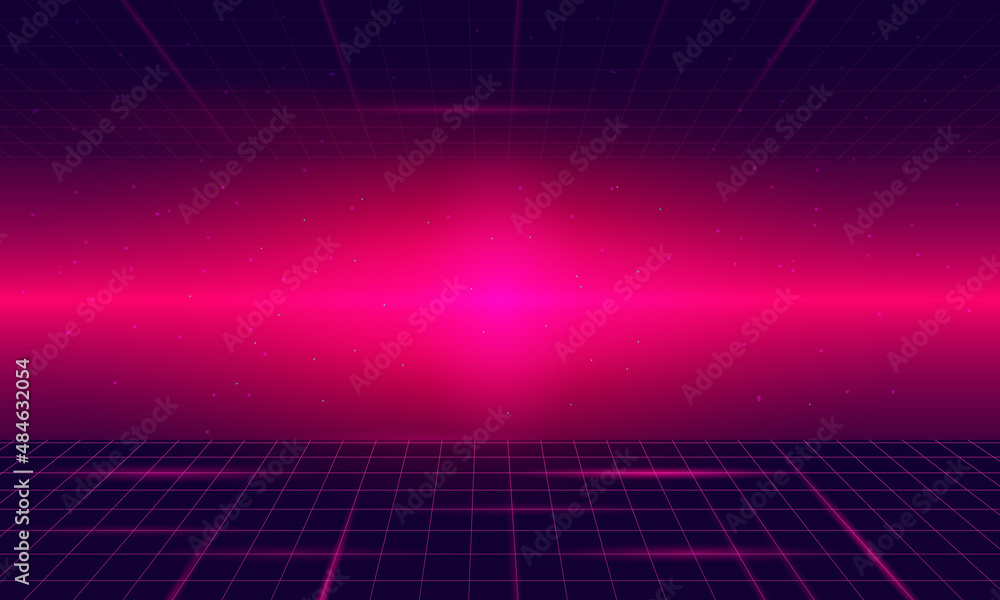 Retro Sci-Fi Background Futuristic Grid landscape , 90's . Horizontal ...