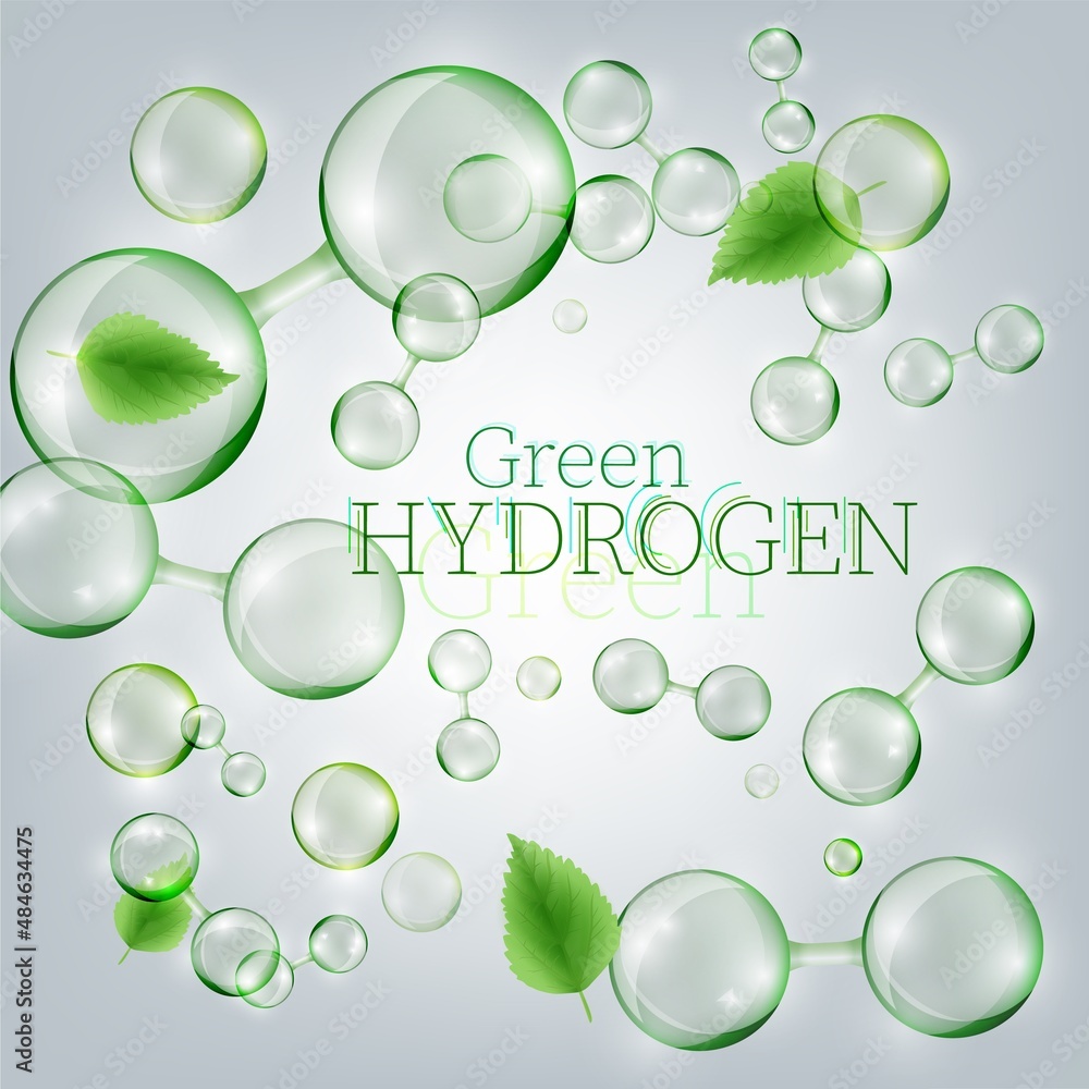 H2 molecule. Green hydrogen background. Renewable energy source. Stock Vector | Adobe Stock