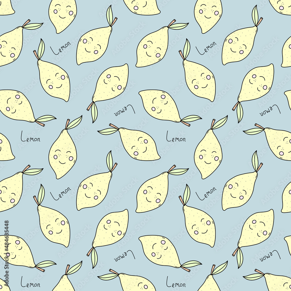 Cute yellow lemon. Fruit pattern. Funny fruits. Print for children's ...